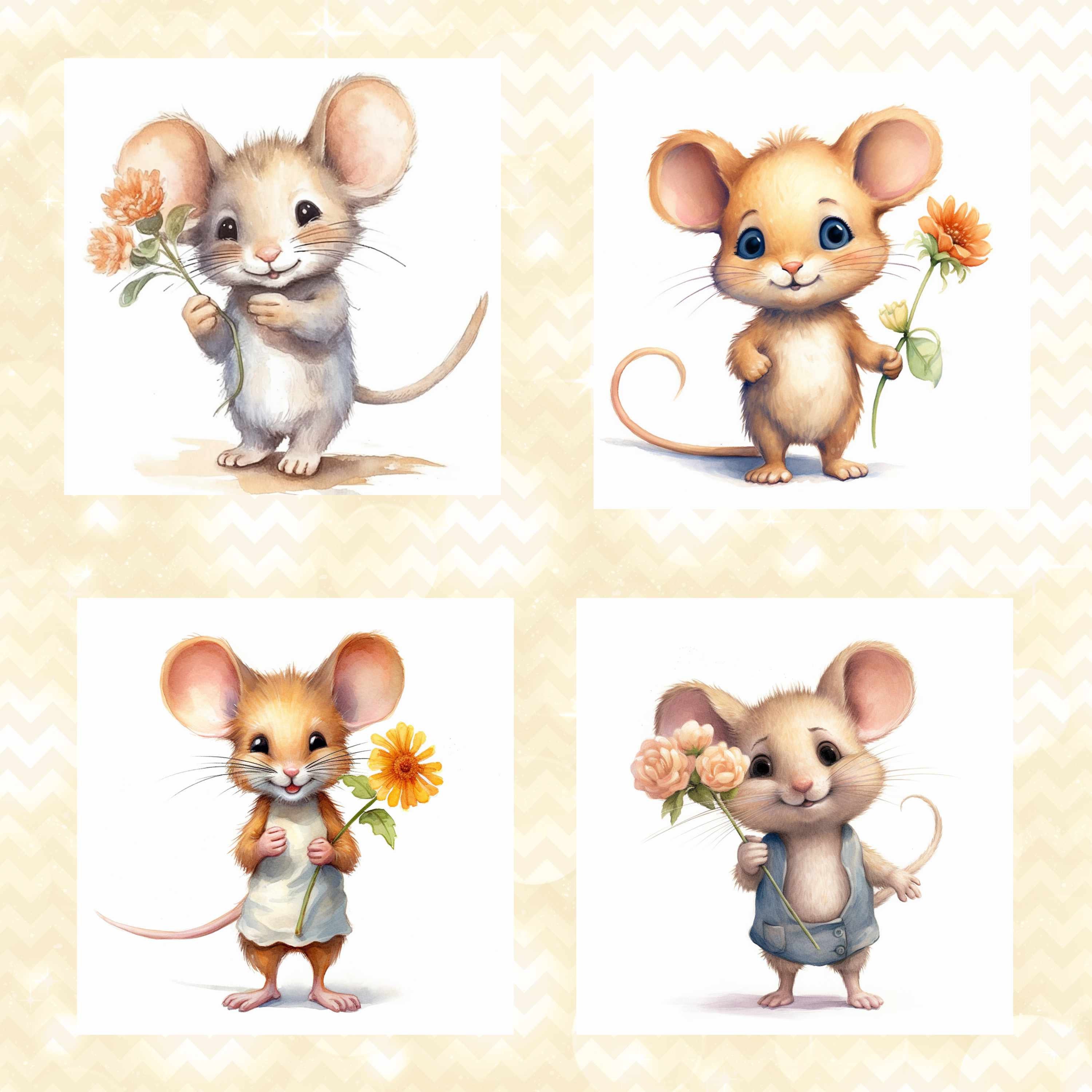 16 Cute Mouse With Flower Clipart Bundle, 16 High-quality JPG, Nursery ...