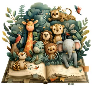 16 Open Book With Wild Animals Coming Out Clipart Bundle, High-quality ...