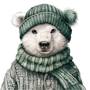 16 Polar Bear in Sweater Clipart Bundle, 16 High-quality JPG, Craft Art ...