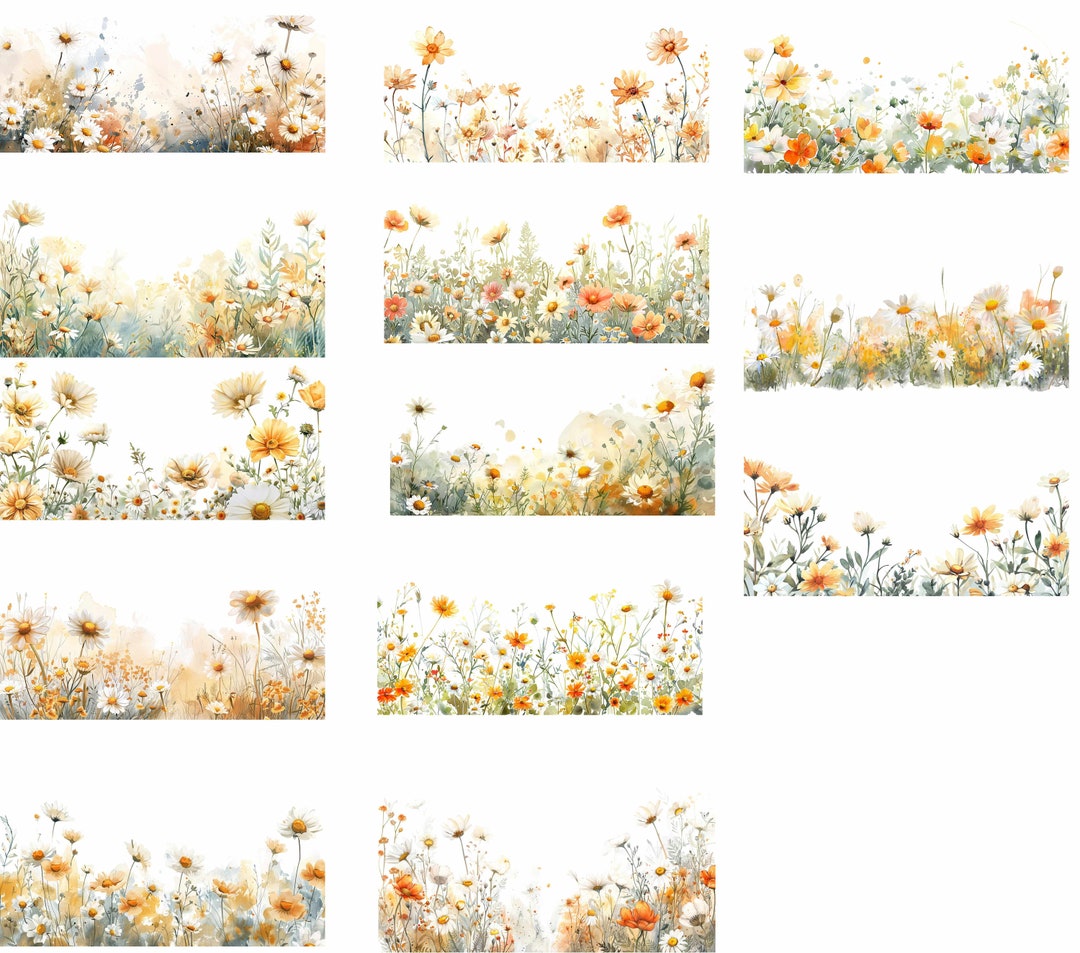 Daisy Flower Border Flower Clipart Bundle, 12 High-quality JPG, Craft ...