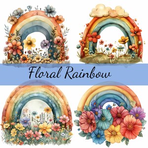 16 Rainbow With Flowers Clipart Bundle, 16 High-quality JPG, Craft Art ...