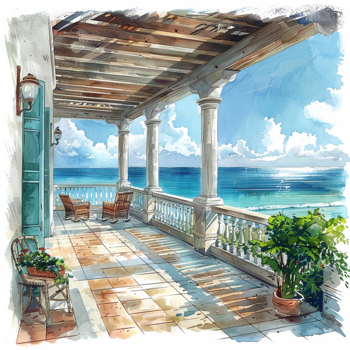 16 Porch Veranda Ocean View Clipart Bundle, 16 High-quality JPG, Craft ...