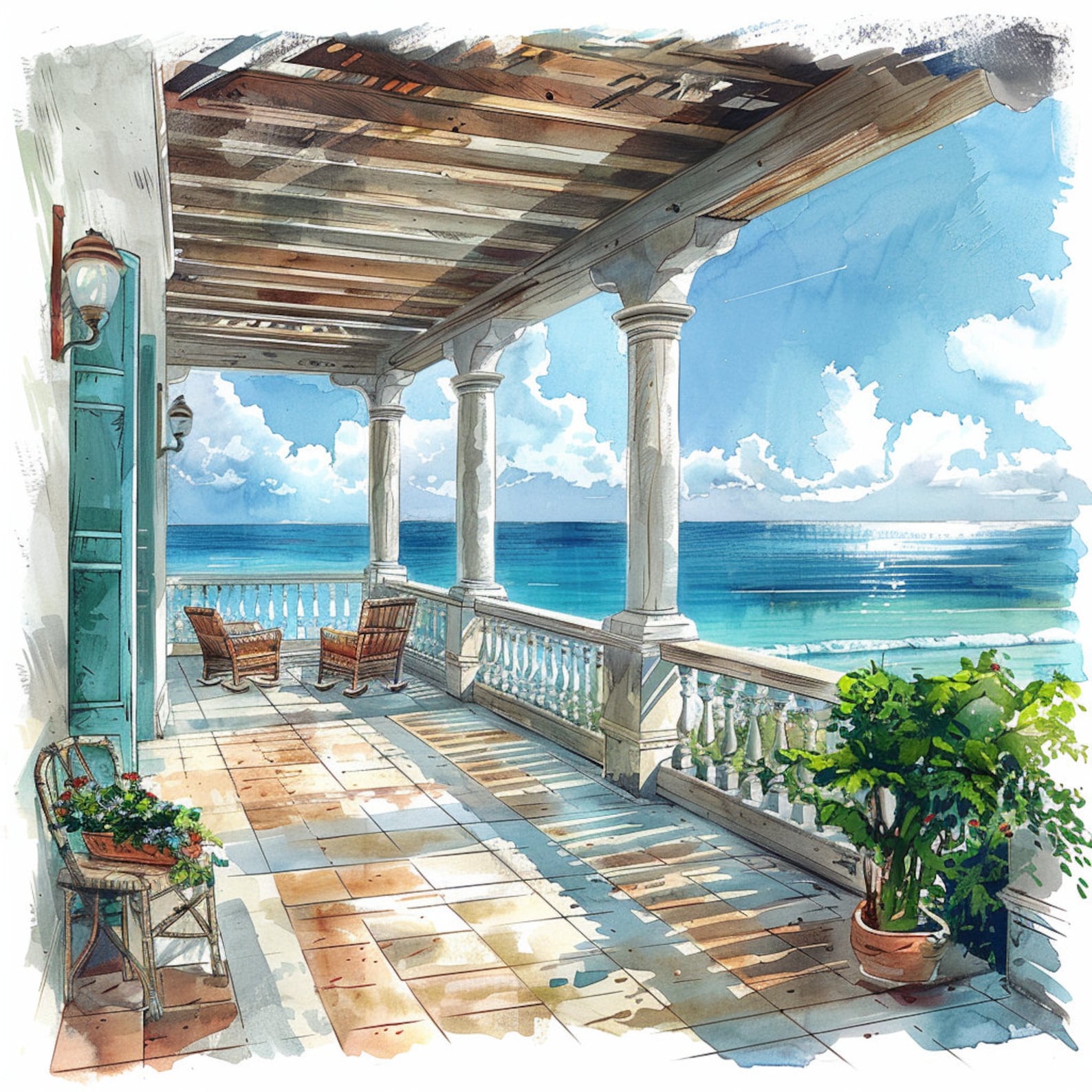 16 Porch Veranda Ocean View Clipart Bundle, 16 High-quality JPG, Craft ...