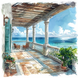 16 Porch Veranda Ocean View Clipart Bundle, 16 High-quality JPG, Craft ...
