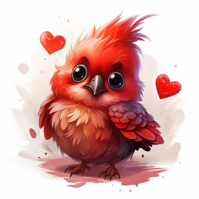14 Valentine Red Cardinal Bird Clipart Bundle, High-quality JPG, Craft ...