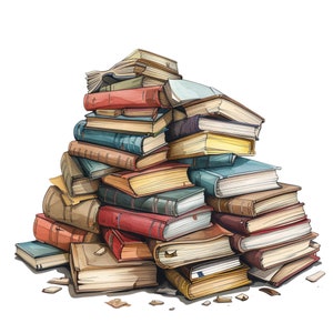 Messy Pile of Books Clipart Bundle, 16 High-quality JPG, Craft Art ...