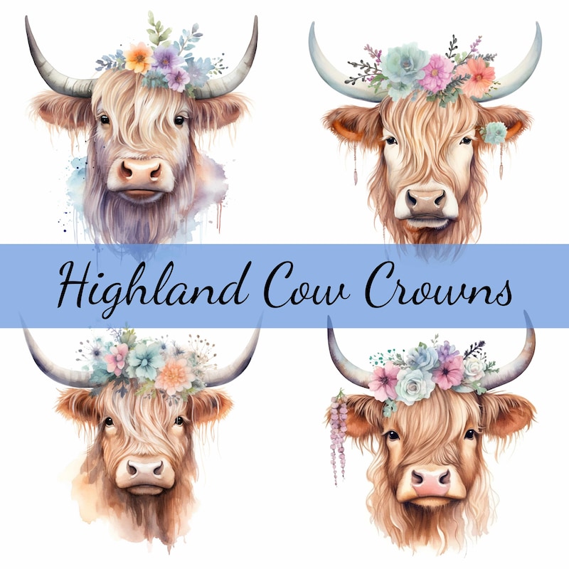 Highland Cow With Flower Crown - Etsy