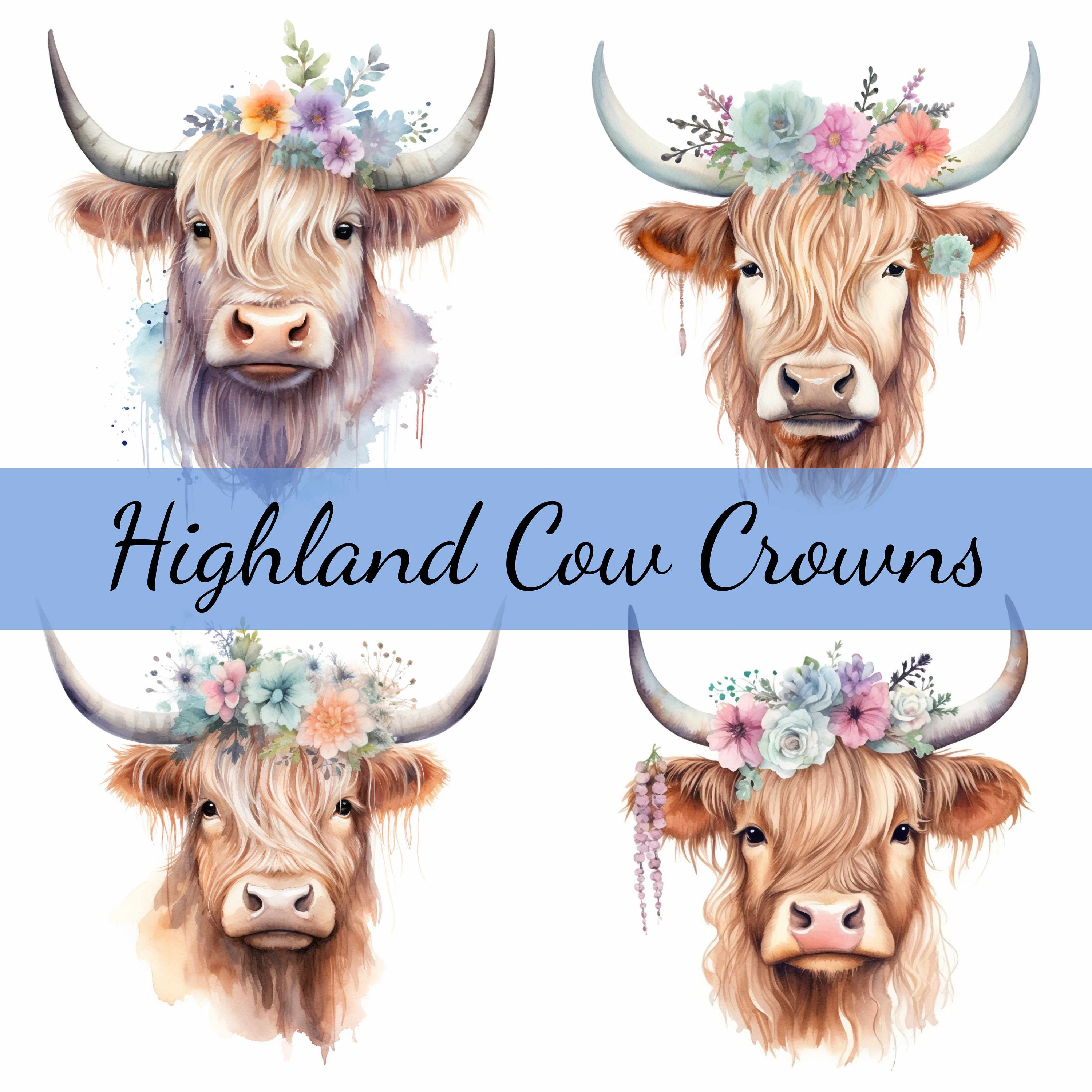 Boho Highland Cow Flower Crown Clipart Bundle, High-quality JPG, Craft ...