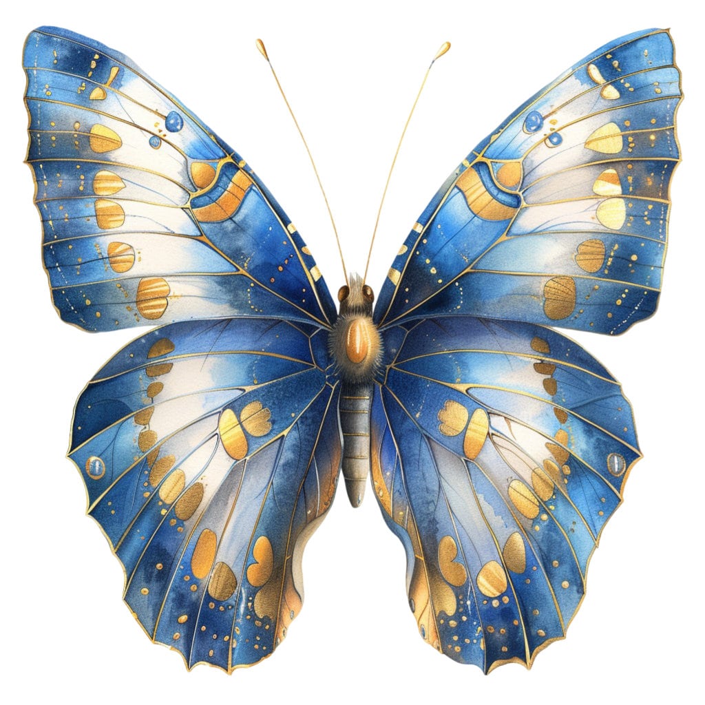 16 Blue and Gold Butterfly Clipart Bundle, 16 High-quality JPG, Craft ...
