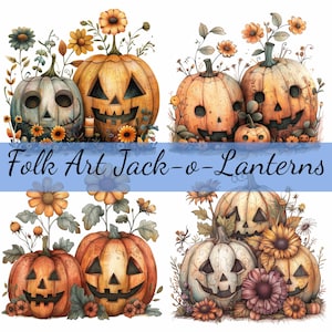 Jack O Lantern Pumpkin Folk Art Clipart Bundle, 16 High-quality JPG ...