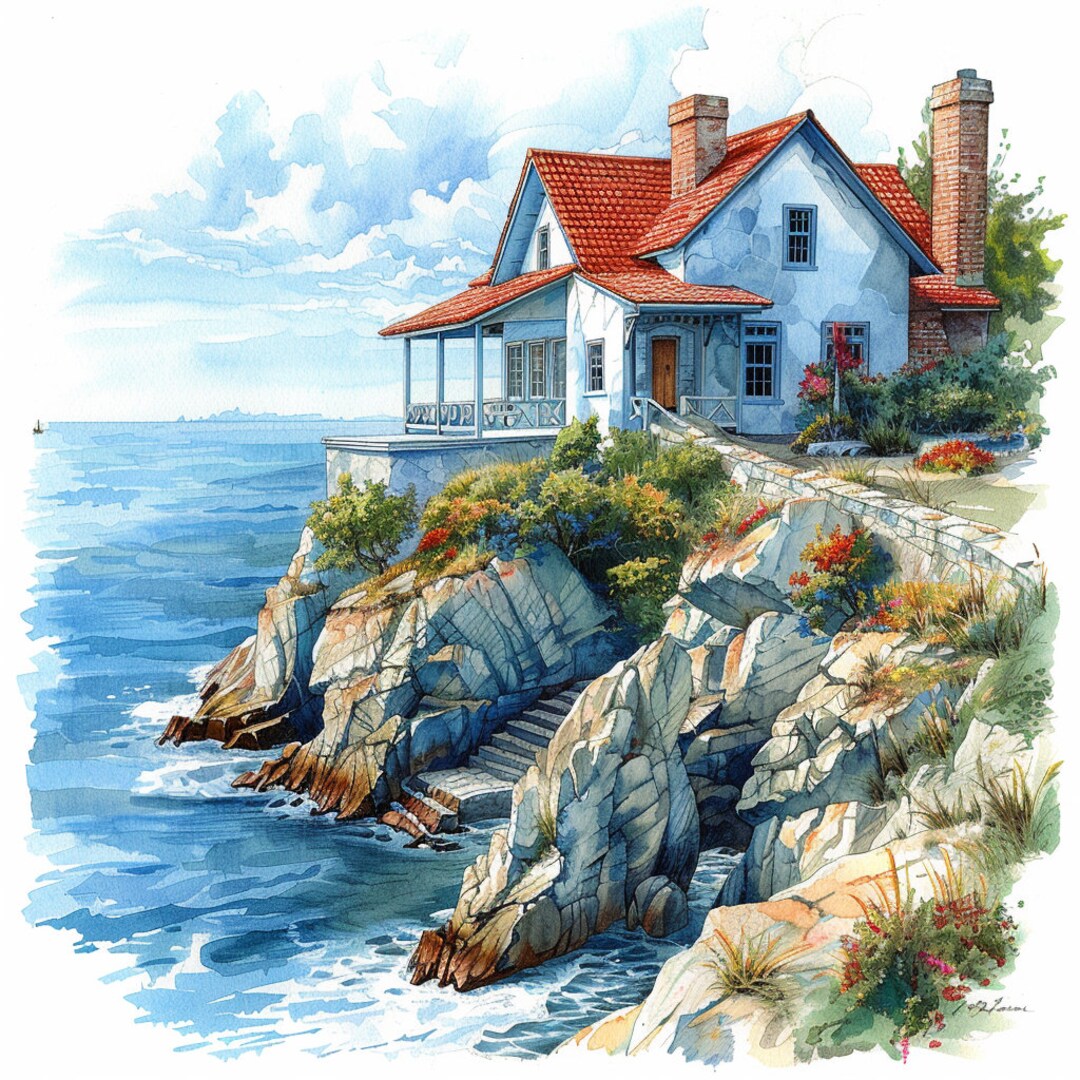 House on Cliff by the Sea Clipart Bundle, 16 High-quality JPG, Craft ...