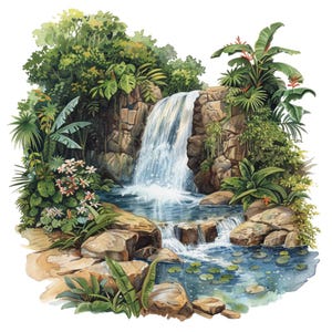 Jungle Waterfall Clipart Bundle, 16 High-quality JPG, Craft Art, Card ...