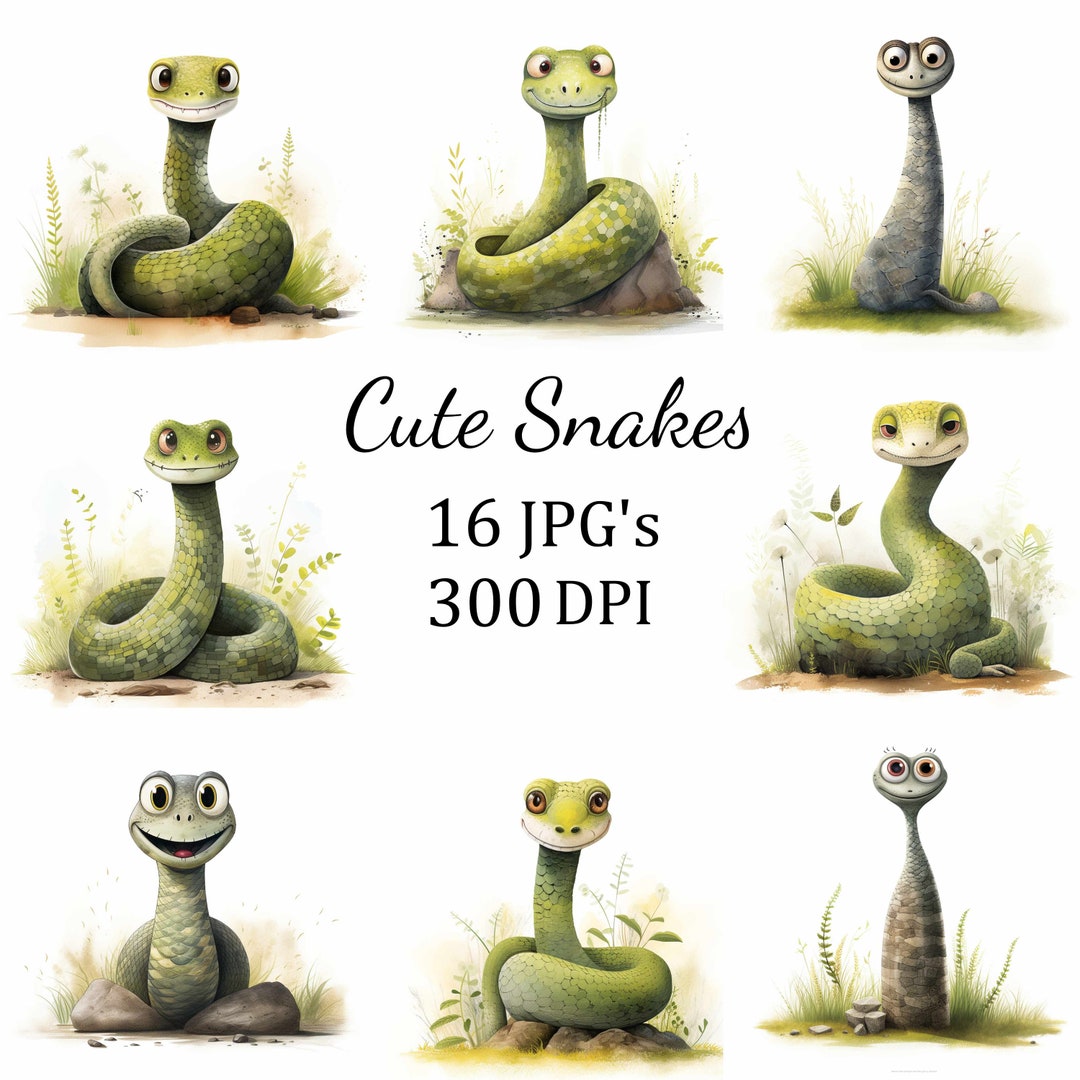 16 Cute Funny Snakes Clipart Bundle, JPG, Card Making, Clip Art ...