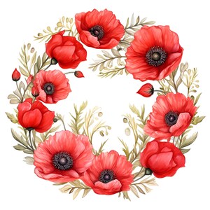Red Poppy Flower Wreaths Clipart Bundle, High-quality JPG, Craft Art ...