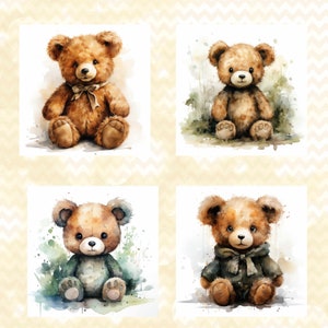 12 Cute Teddy Bear Clipart Bundle, 12 High-quality JPG, Nursery Art ...