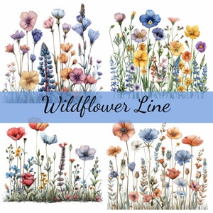 Wildflowers in a Line Border 2 Clipart Bundle, 16 High-quality JPG ...