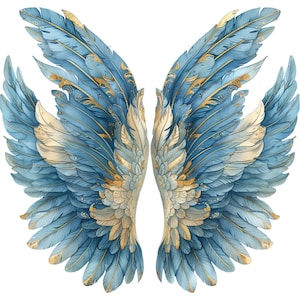Blue and Gold Angel Wings Clipart Bundle, 16 High-quality JPG, Craft ...