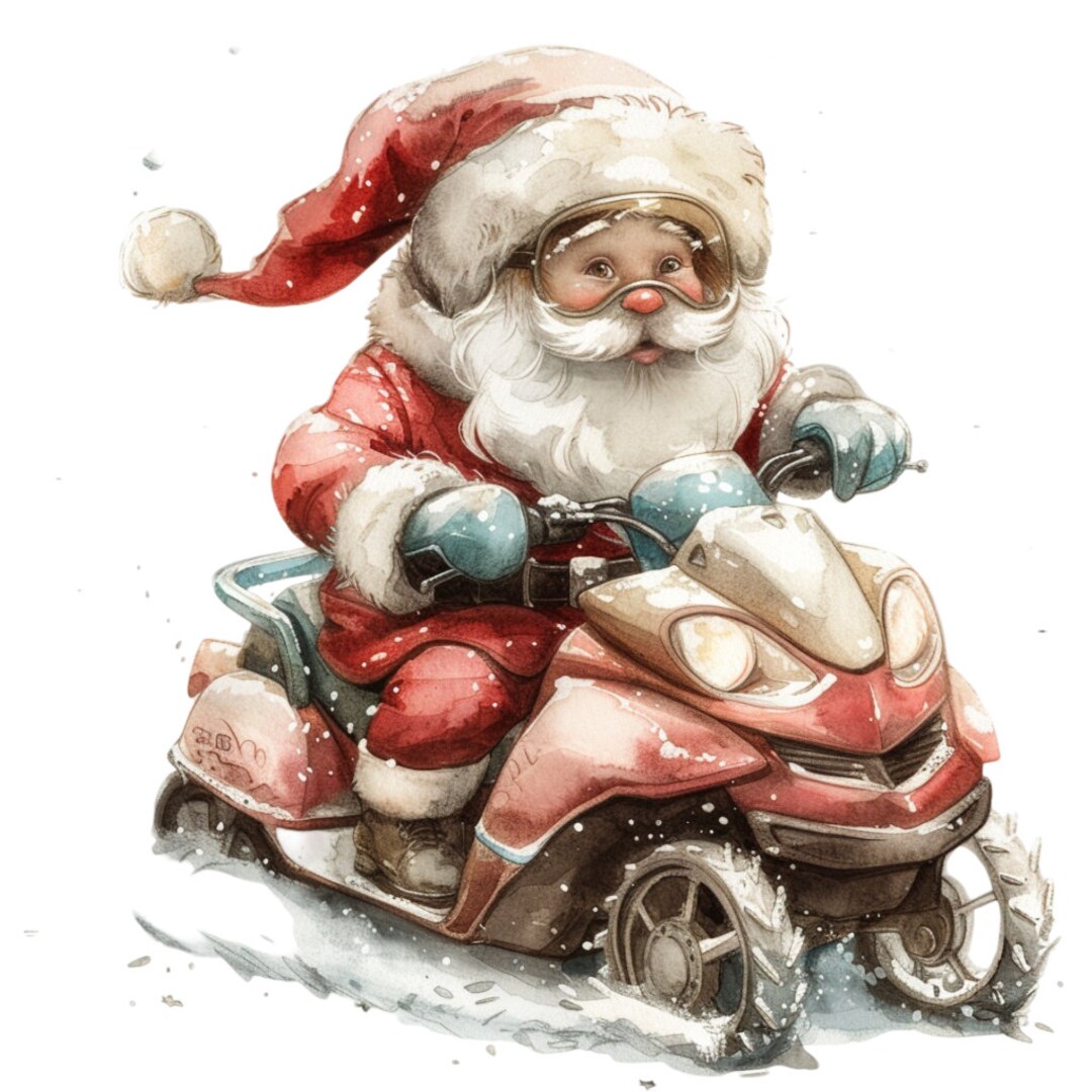 Santa on Snowmobile Clipart Bundle, 16 High-quality JPG, Craft Art ...