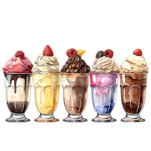 16 Colorful Ice Cream Cones Sundaes Bowls Clipart Bundle, High-quality ...