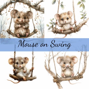 16 Cute Mouse on a Swing Clipart Bundle, 16 High-quality JPG, Craft Art ...