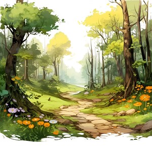 16 Spring Path in Woods Landscape Clipart Bundle, High-quality JPG ...