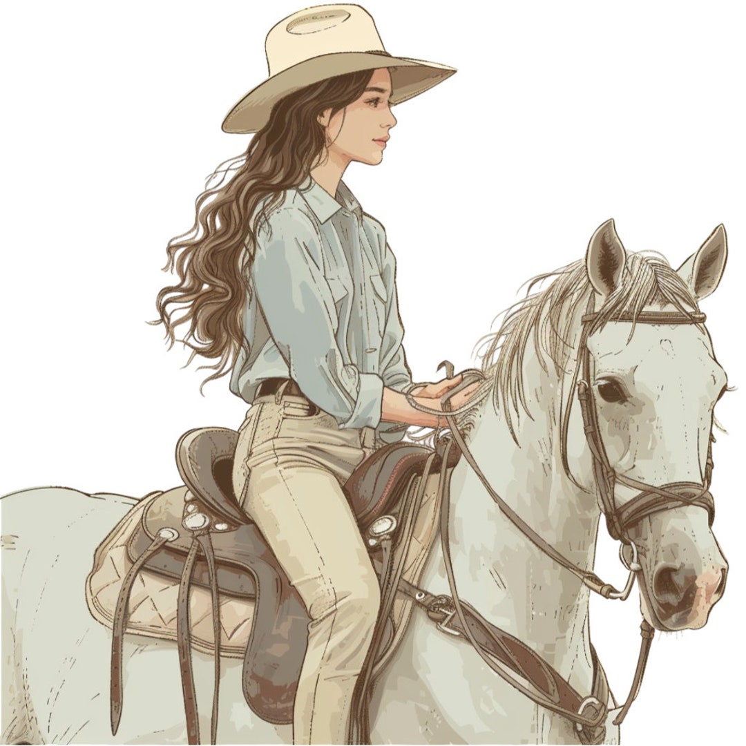 Woman on A Horse Riding Clipart Bundle, 15 High-quality JPG, Craft Art ...