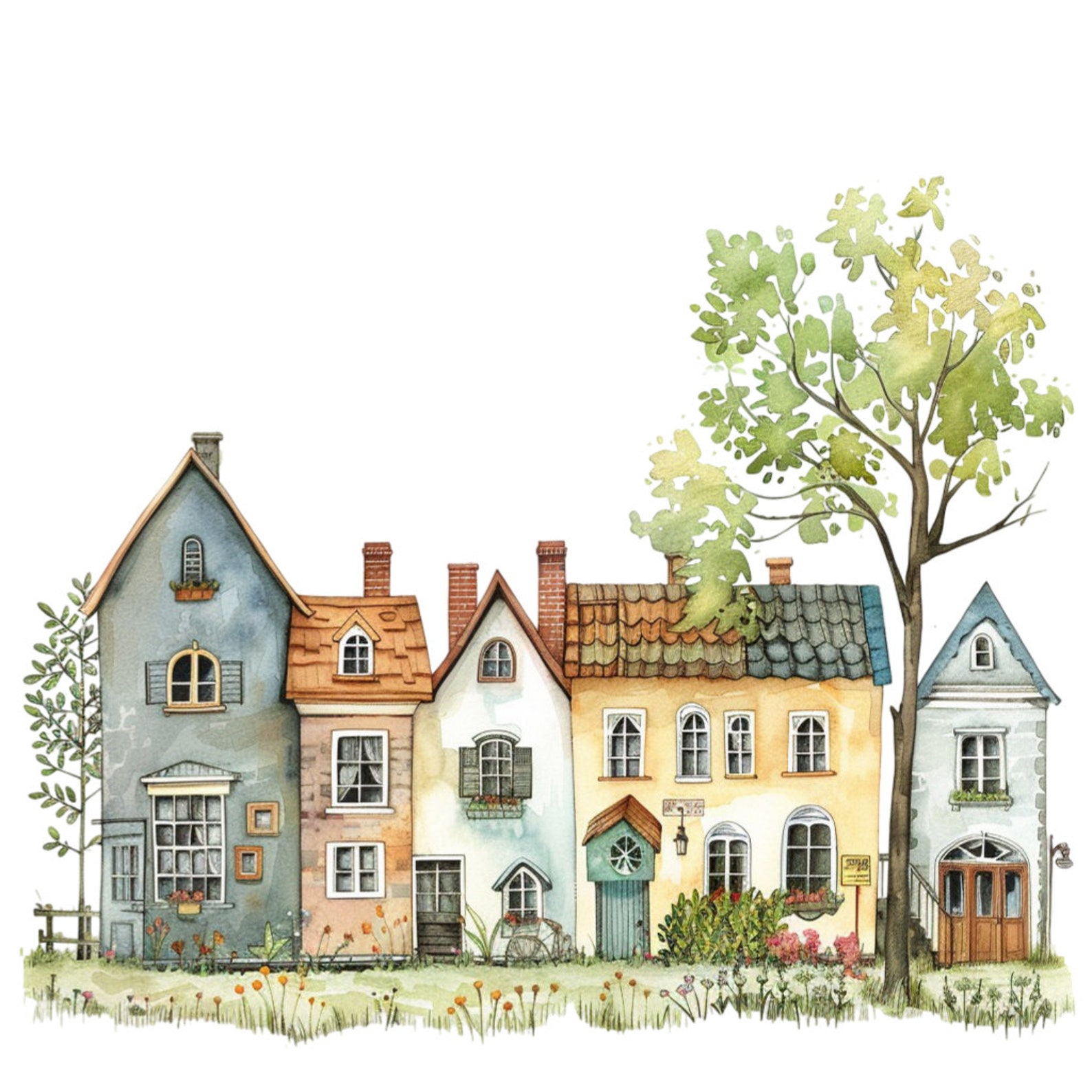 16 Spring Time Row House Clipart Bundle, 16 High-quality JPG, Craft Art ...