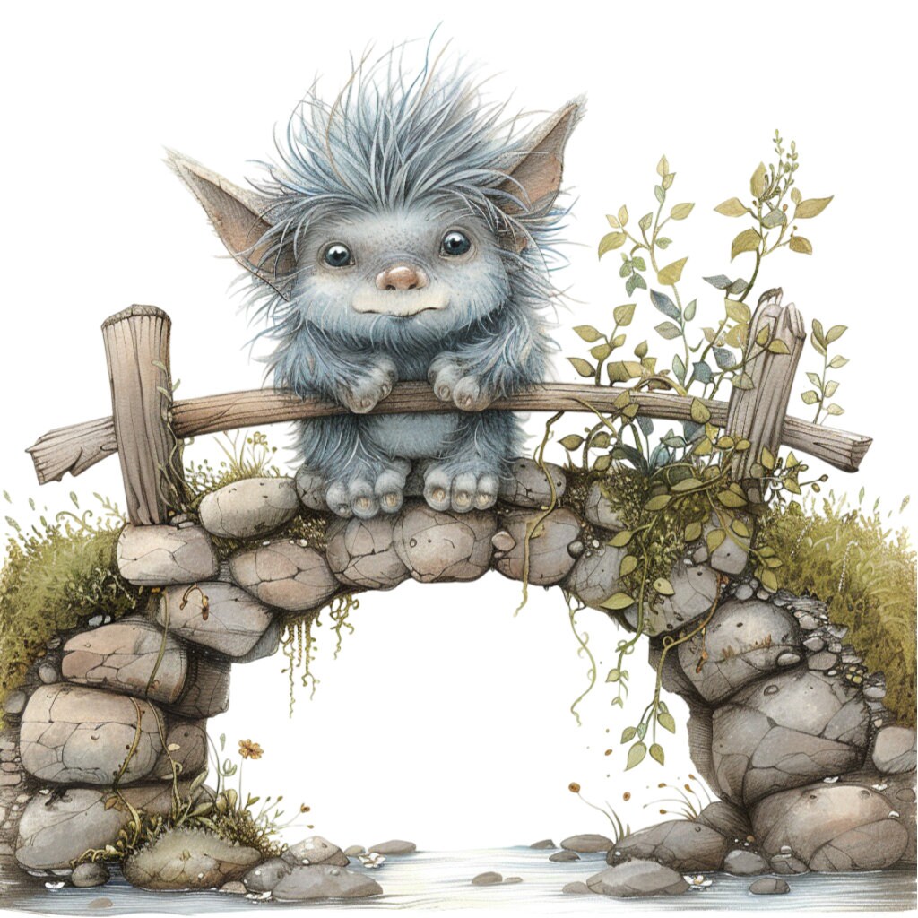 12 Cute Troll and Bridge Clipart Bundle, 12 High-quality JPG, Craft Art ...