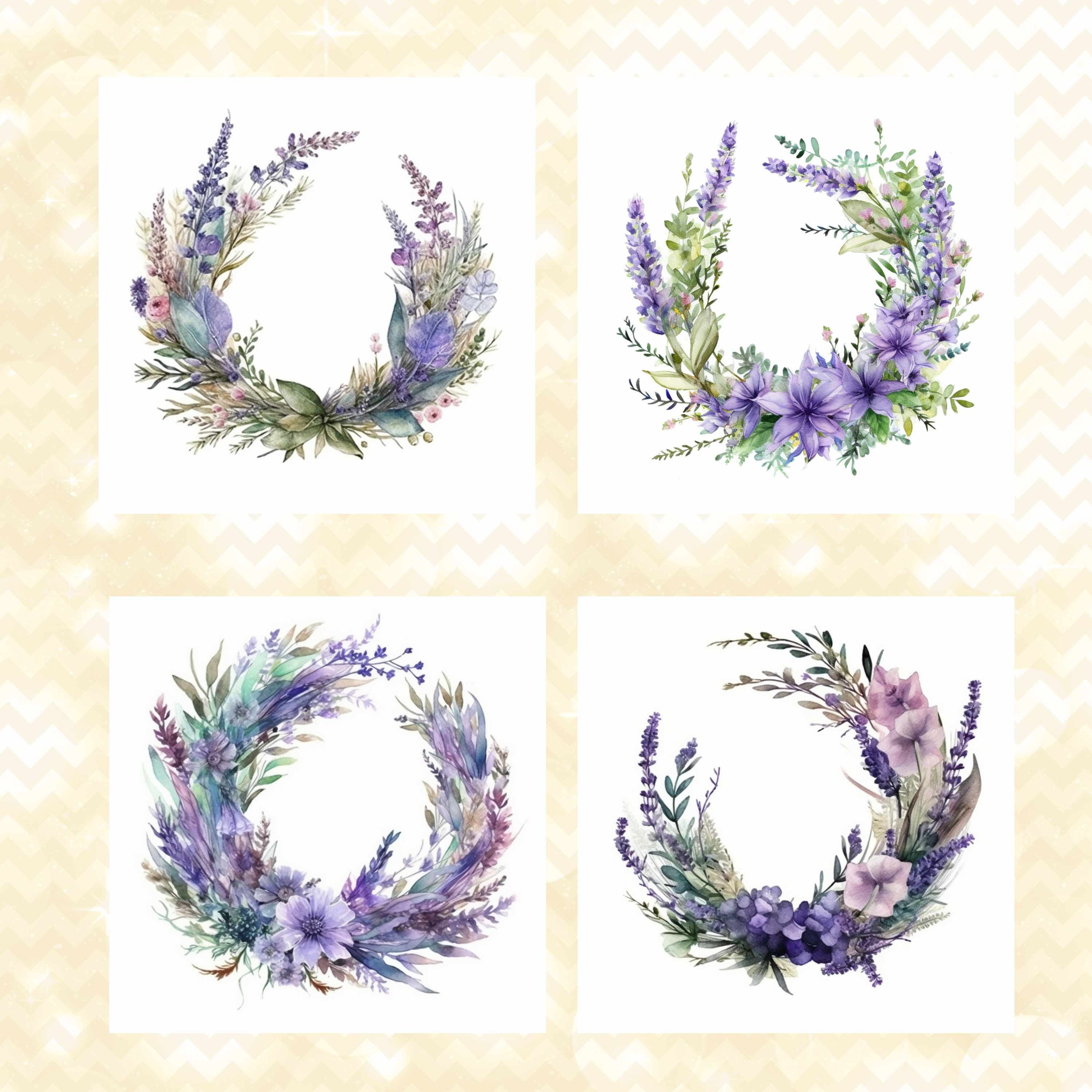14 Purple Lavender Flower Wreath Clipart Bundle, 14 High-quality JPG ...