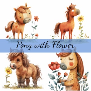 Horse Pony With Flower Clipart Bundle, 14 High-quality JPG, Craft Art ...