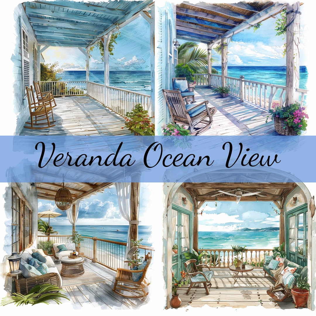 16 Porch Veranda Ocean View Clipart Bundle, 16 High-quality JPG, Craft ...