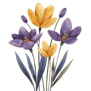 Abstract Flower Bouquet Purple Yellow Clipart Bundle, High-quality JPG ...