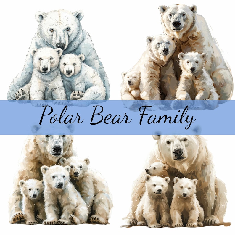 Polar Bear Family Clipart Bundle, 14 High-quality JPG, Craft Art, Card ...