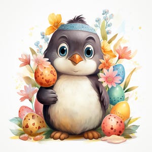 12 Easter Penguin W Easter Eggs Clipart Bundle, High-quality JPG, Craft ...