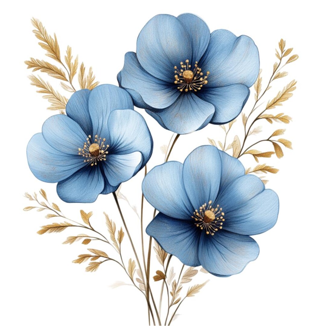 Delicate Blue Flower Bouquet Clipart Bundle, 15 Transparent PNG ...