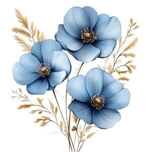 Delicate Blue Flower Bouquet Clipart Bundle, 15 Transparent PNG ...