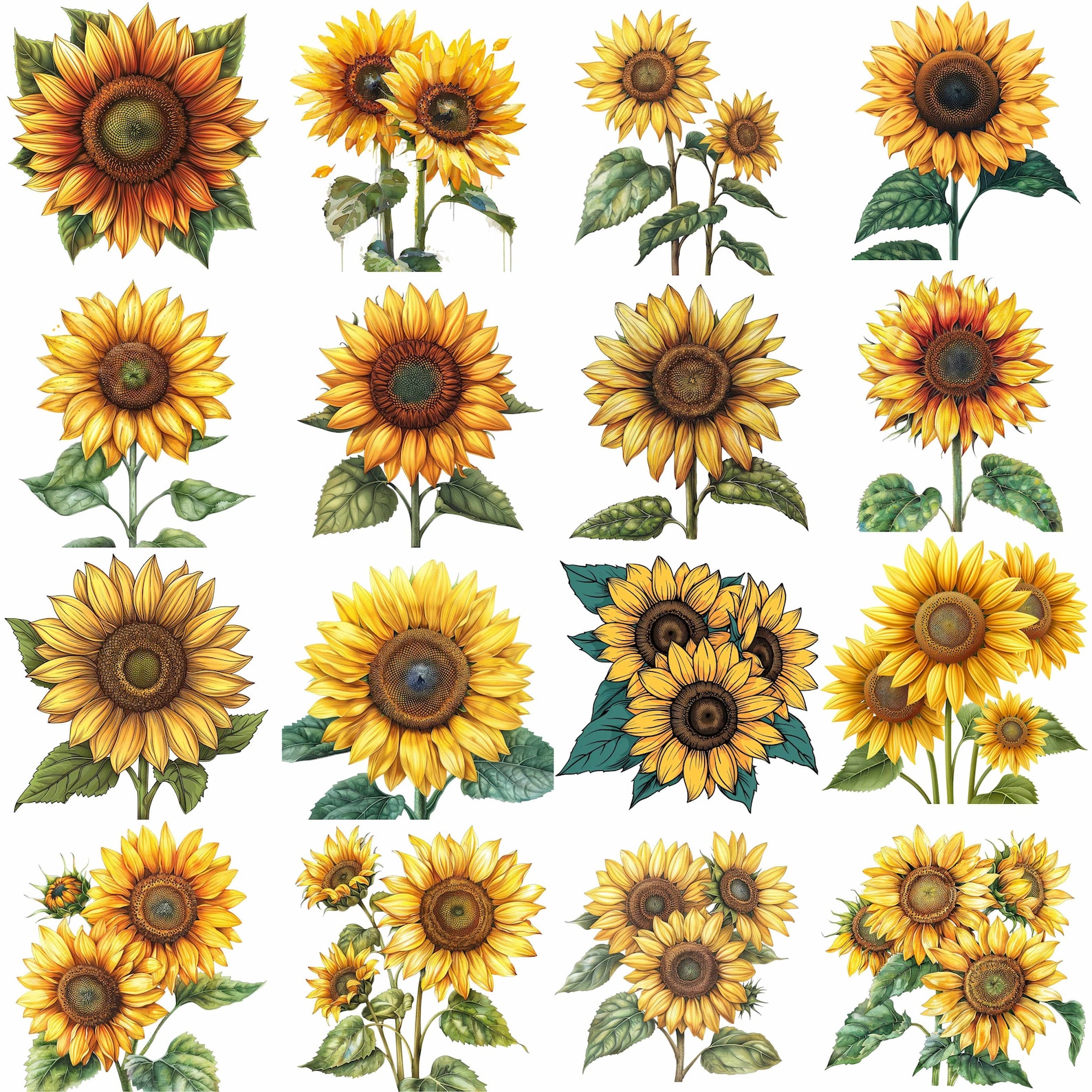16 Beautiful Sunflower Flower Clipart Bundle, 16 High-quality JPG ...