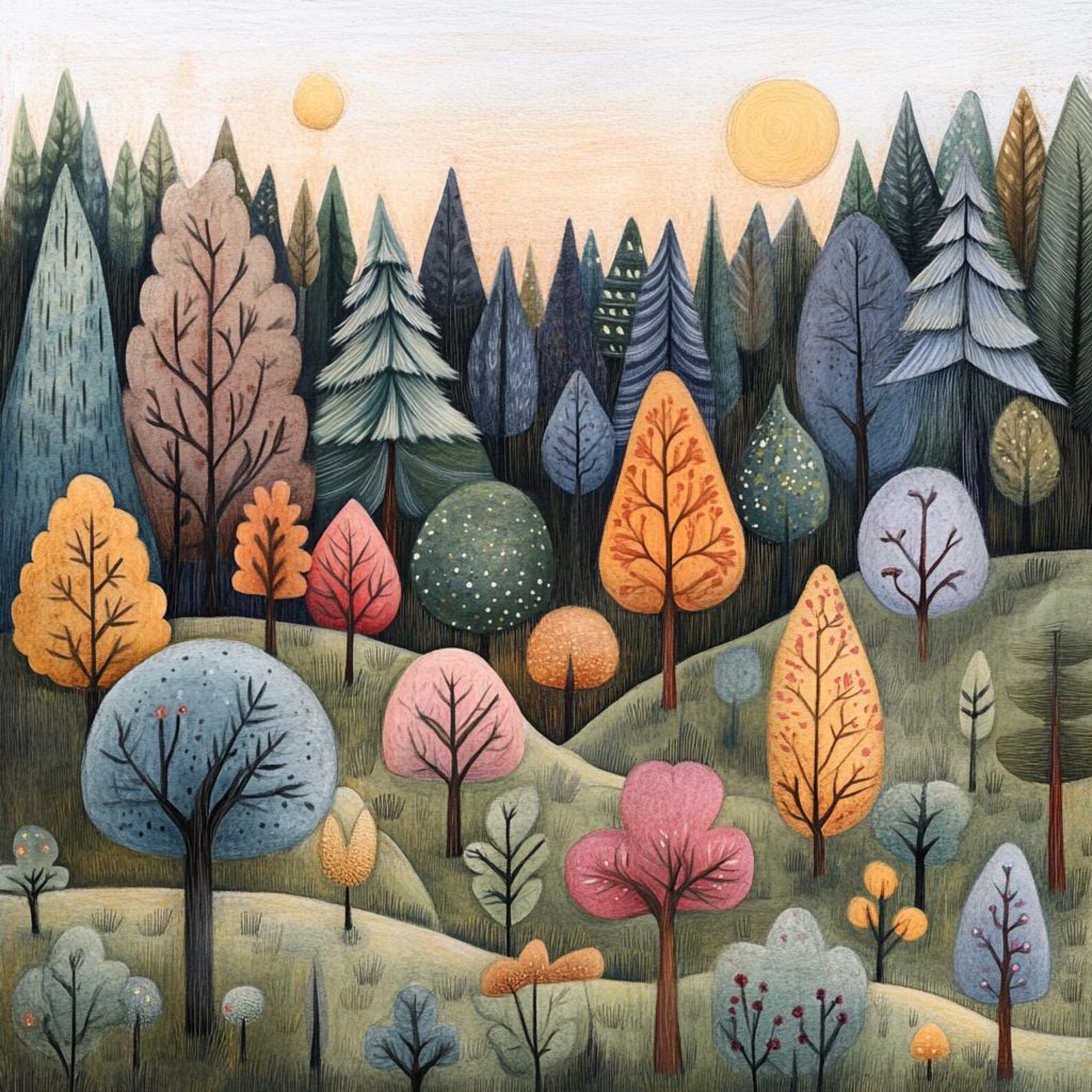 16 Folk Art Woods and Trees Clipart Bundle, High-quality JPG, Craft Art ...
