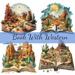 16 Open Book With Wild West Southwest Clipart Bundle, High-quality JPG ...