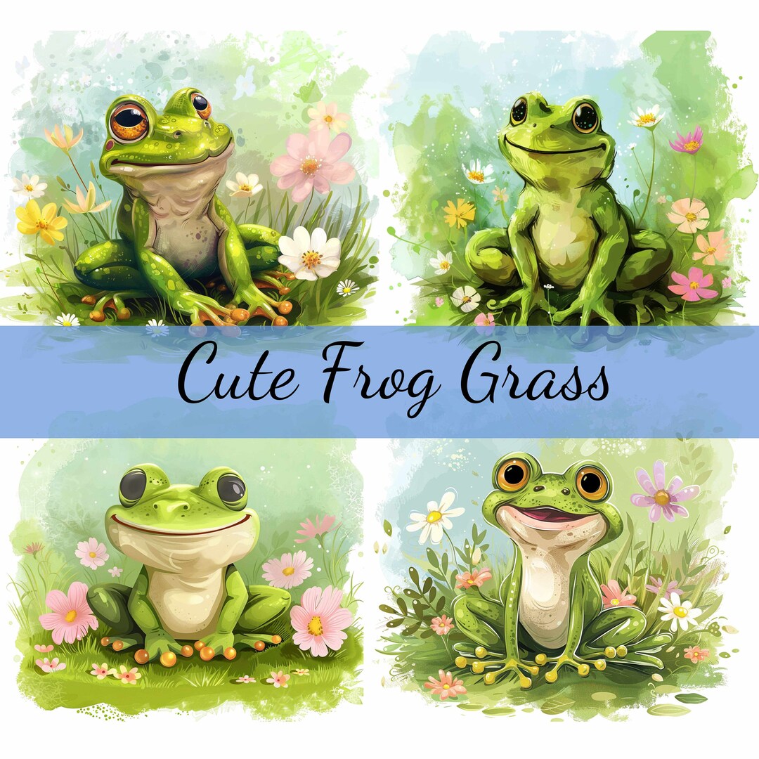 Cute Frog With Flowers Clipart Bundle, 12 High-quality JPG, Craft Art ...