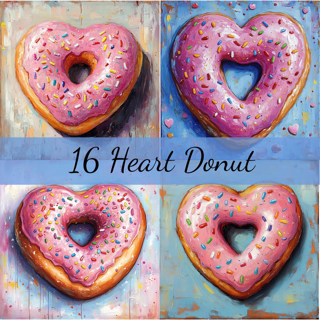 16 Donut Heart Pink Clipart Bundle, High-quality JPG, Craft Art, Card ...