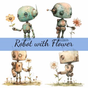 15 Cute Robot With Flower Clipart Bundle, 15 High-quality JPG, Craft ...
