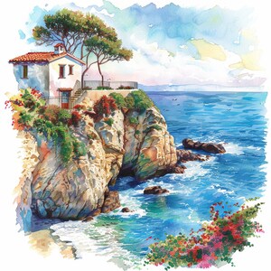 House on Cliff by the Sea Clipart Bundle, 16 High-quality JPG, Craft ...