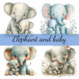 Cute Elephant With Baby Clipart Bundle, 16 High-quality JPG, Craft Art ...