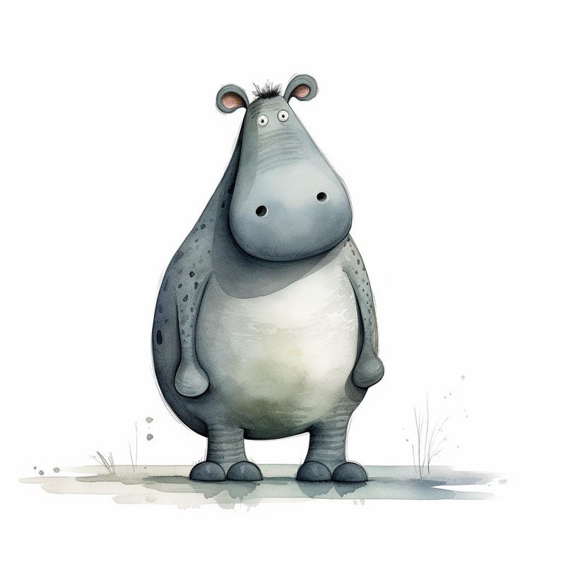 14 Cute Funny Hippos Clipart Bundle, High-quality JPG, Card Making ...