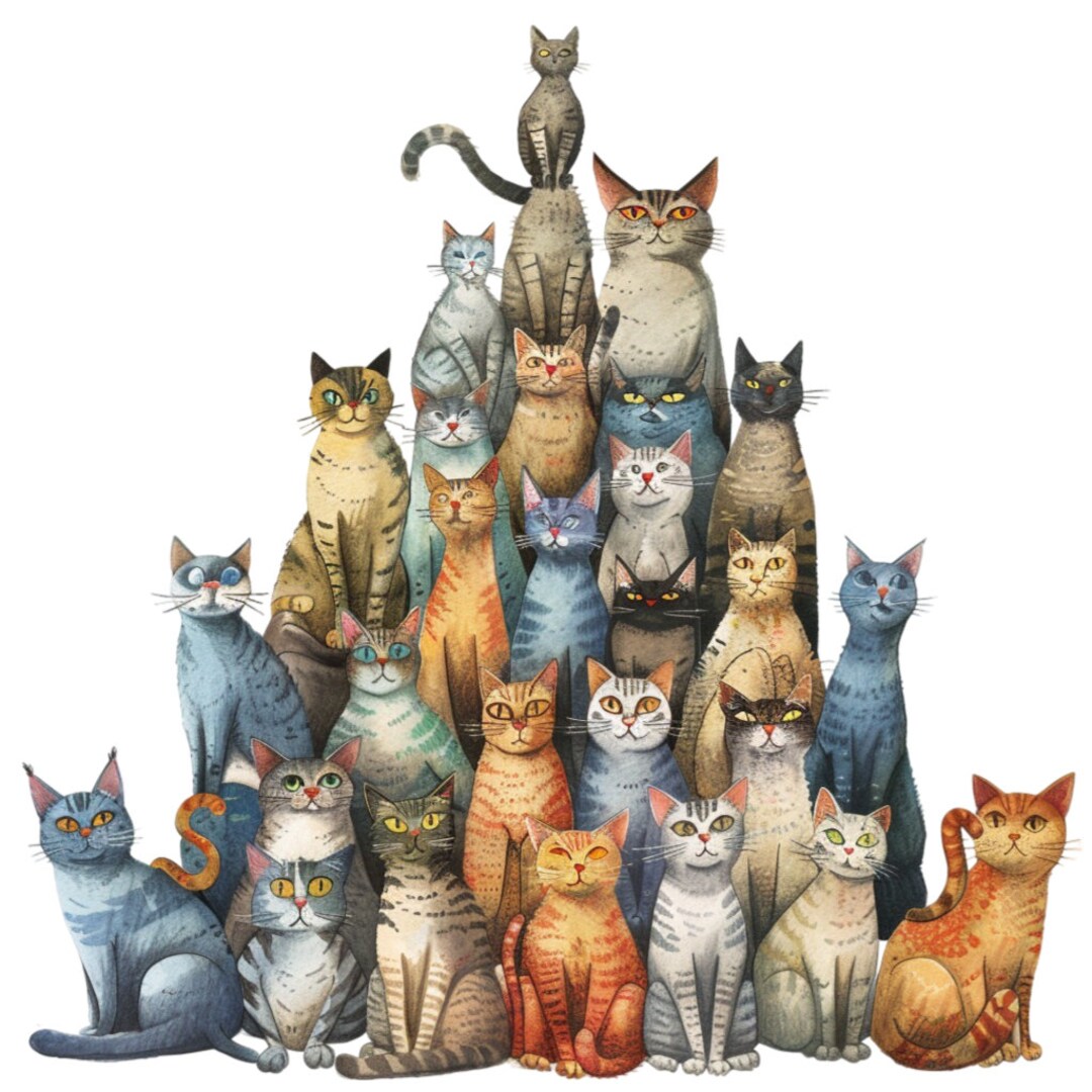 Cat Pyramid Clipart Bundle, 16 High-quality JPG, Craft Art, Card Making ...