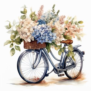 Flowers on Bicycle Clipart Bundle, High-quality JPG, Craft Art, Card ...