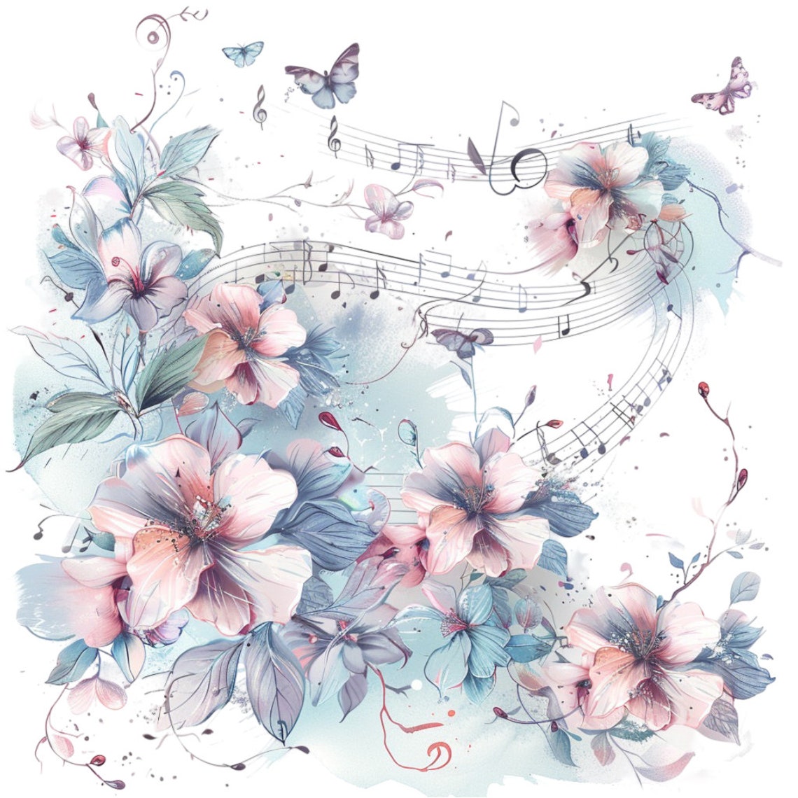 16 Floral Music Notes Flower Clipart Bundle, 16 High-quality JPG, Craft ...