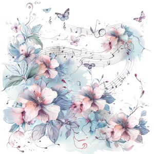 16 Floral Music Notes Flower Clipart Bundle, 16 High-quality JPG, Craft ...
