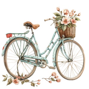 Vintage Bicycle With Flowers Clipart Bundle, 16 High-quality JPG, Craft ...